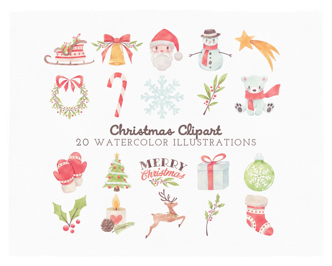 Christmas Watercolor Clipart, Cute Christmas Graphics, Winter Holiday ...