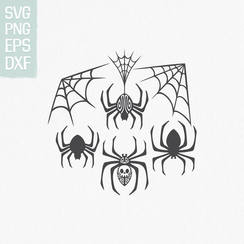 Halloween Spider SVG, Set of 4 Spiders and 3 Spider Webs, Png, Dxf, Eps ...