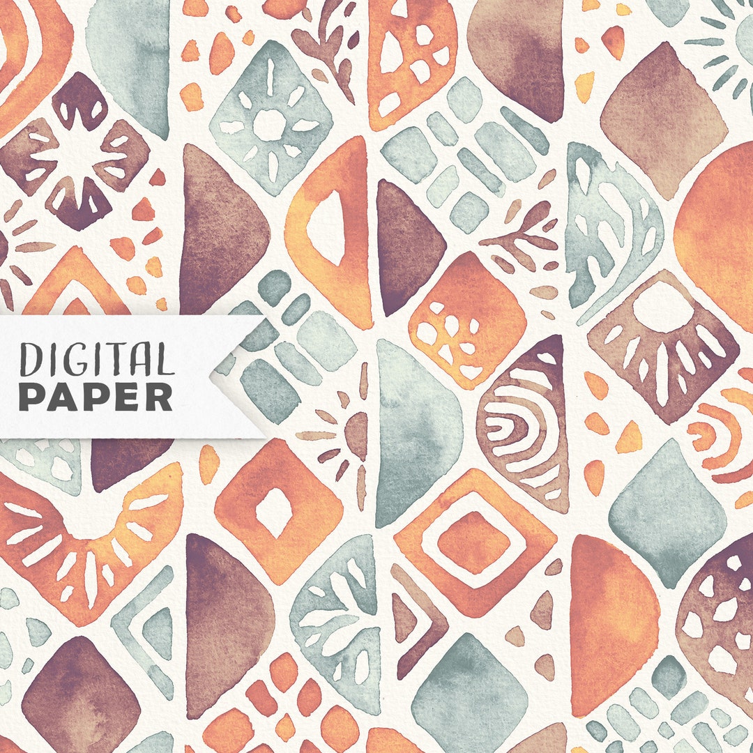 Bohemian Digital Paper Boho Seamless Pattern Ethnic Watercolor Clipart ...
