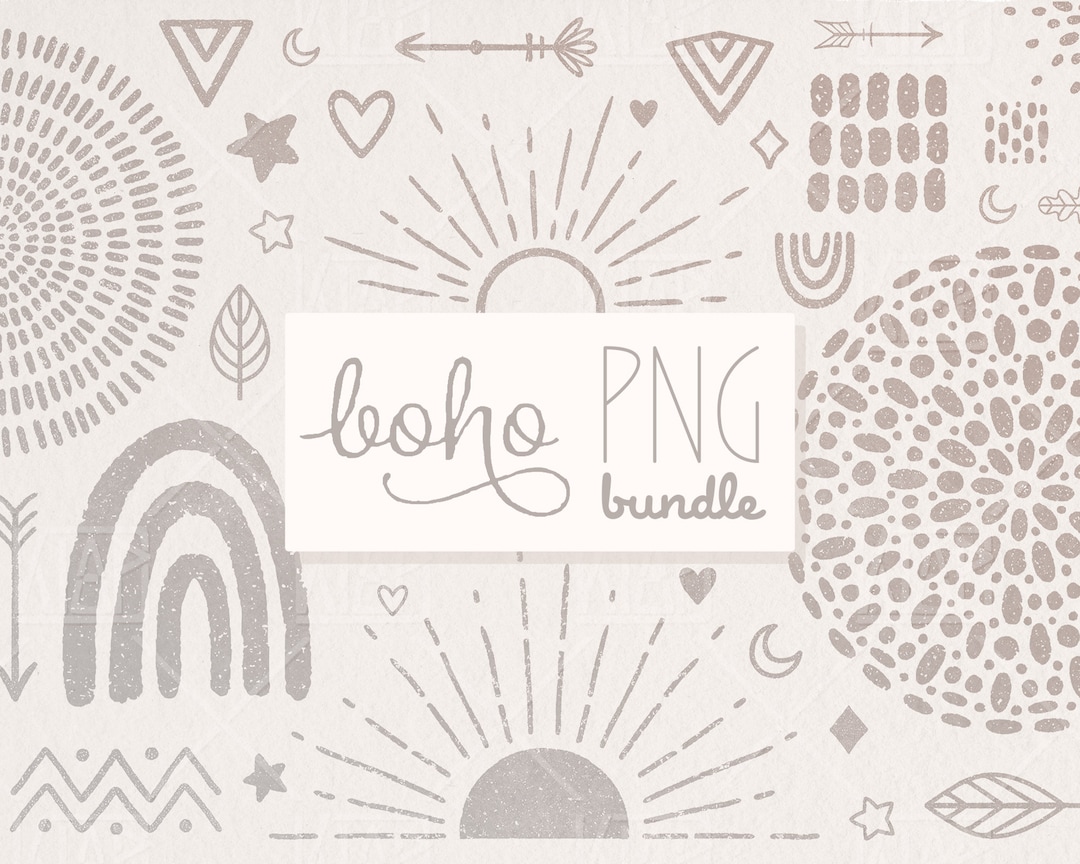 Boho Png Bundle, Set of 30 Png Boho Images, Hand Drawn Boho Clipart ...