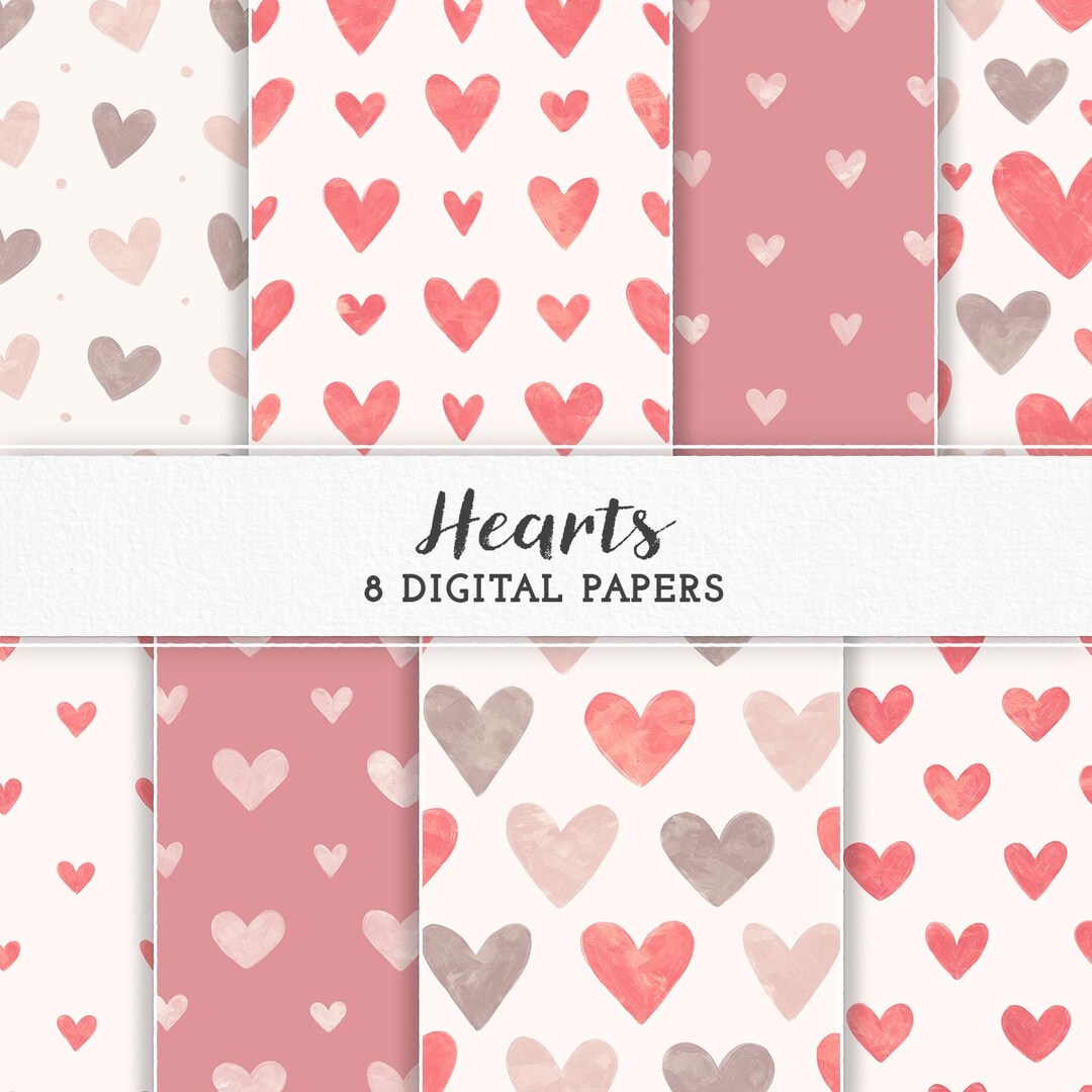 Hearts Digital Paper Clipart | Valentine's Day Seamless Patterns | Boho ...