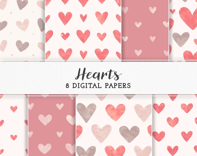 Watercolor Hearts Digital Paper Clipart, Valentine's Day Boho Hearts ...