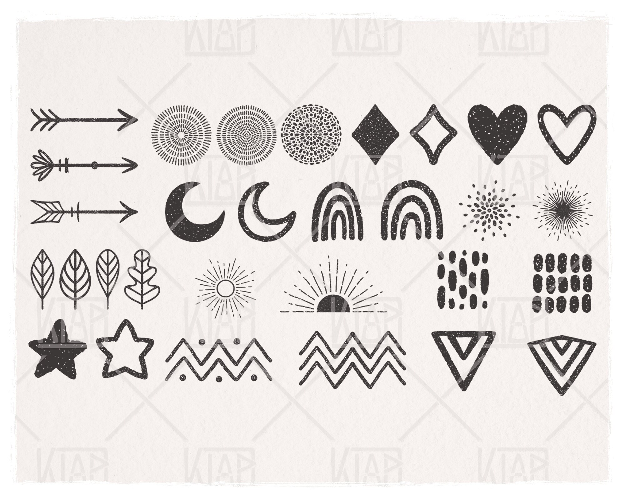 Boho Png Bundle, Set of 30 Png Boho Images, Hand Drawn Boho Clipart ...
