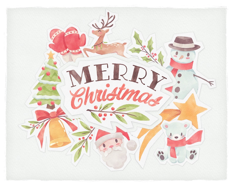 Christmas Watercolor Clipart, Cute Christmas Graphics, Winter Holiday ...