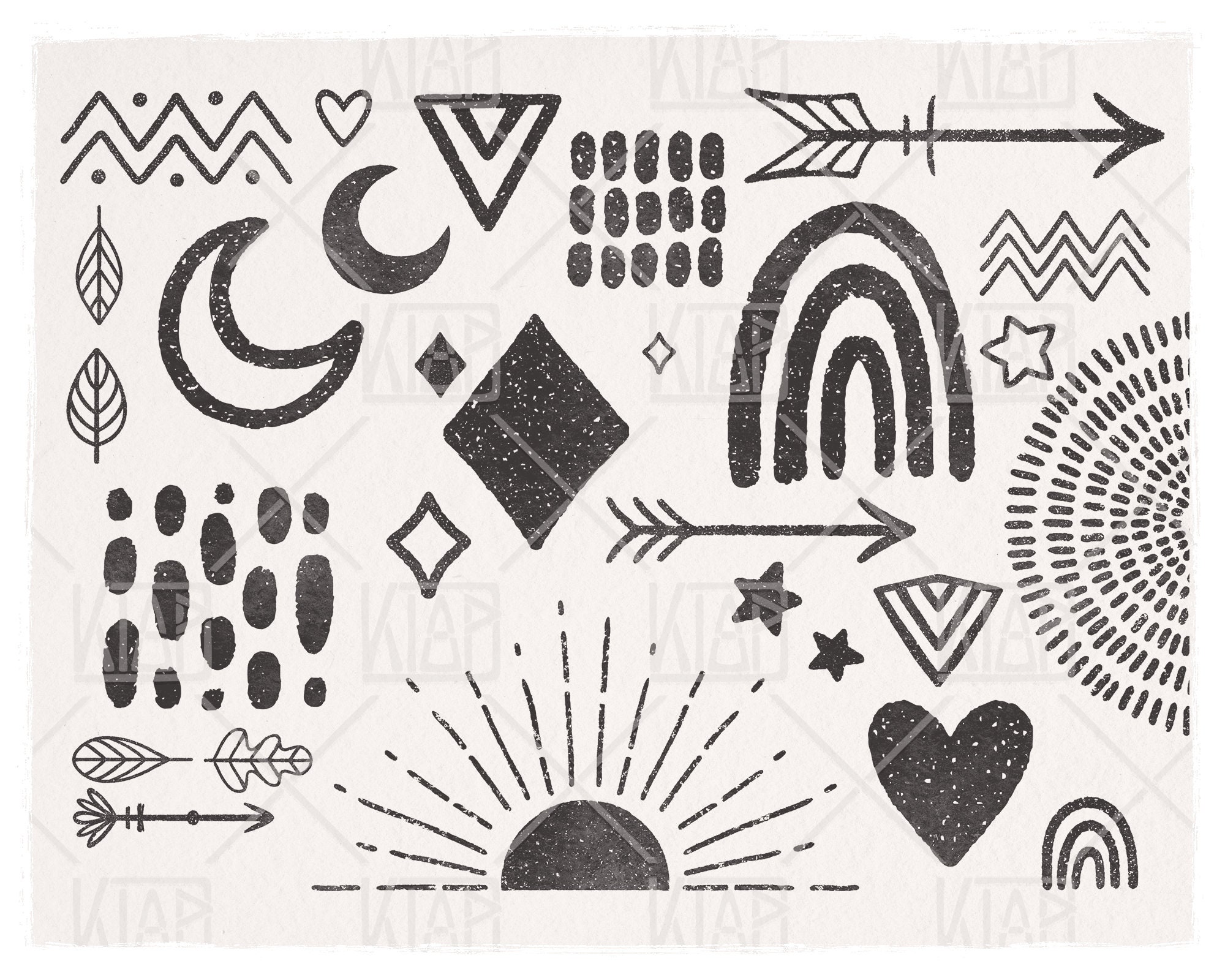 Boho Png Bundle, Set of 30 Png Boho Images, Hand Drawn Boho Clipart ...