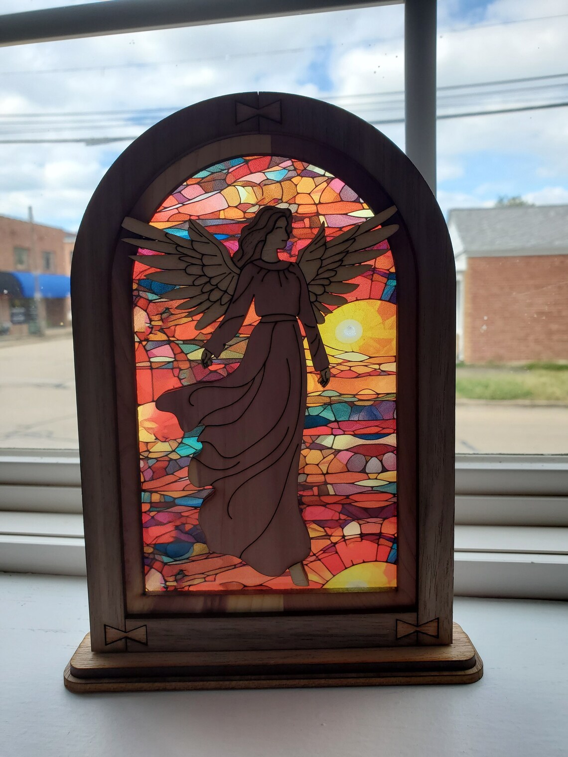 Mantel Decor, Christian Cross With Faux Stained Glass, Angel Arch ...