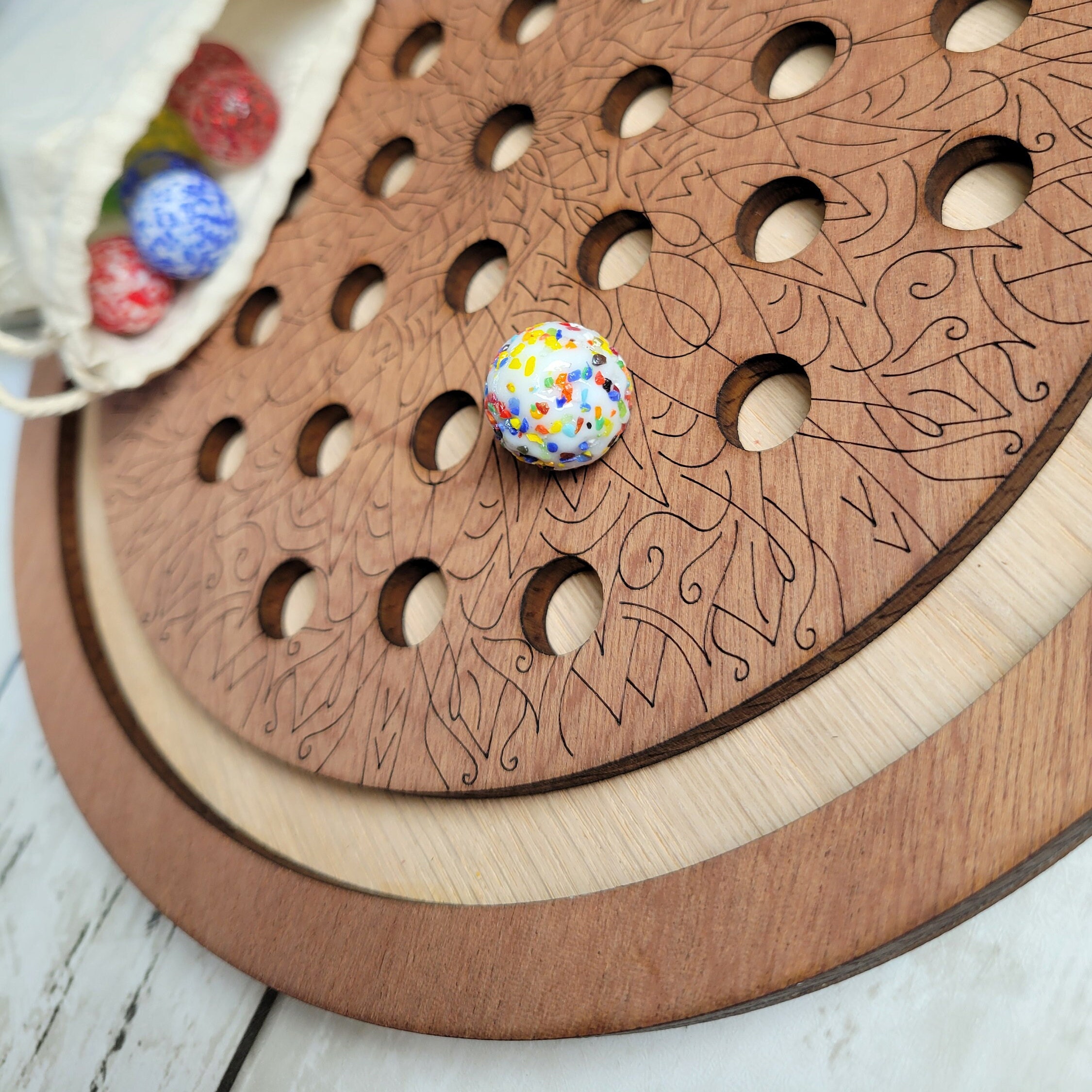 Marble Solitaire Game, Handcrafted, Mahogany, Oak, Walnut, Birch, 36 ...
