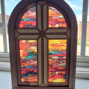Mantel Decor, Christian Cross With Faux Stained Glass, Angel Arch ...