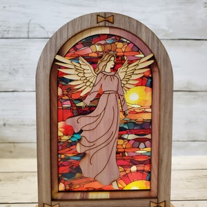 Mantel Decor, Christian Cross With Faux Stained Glass, Angel Arch ...