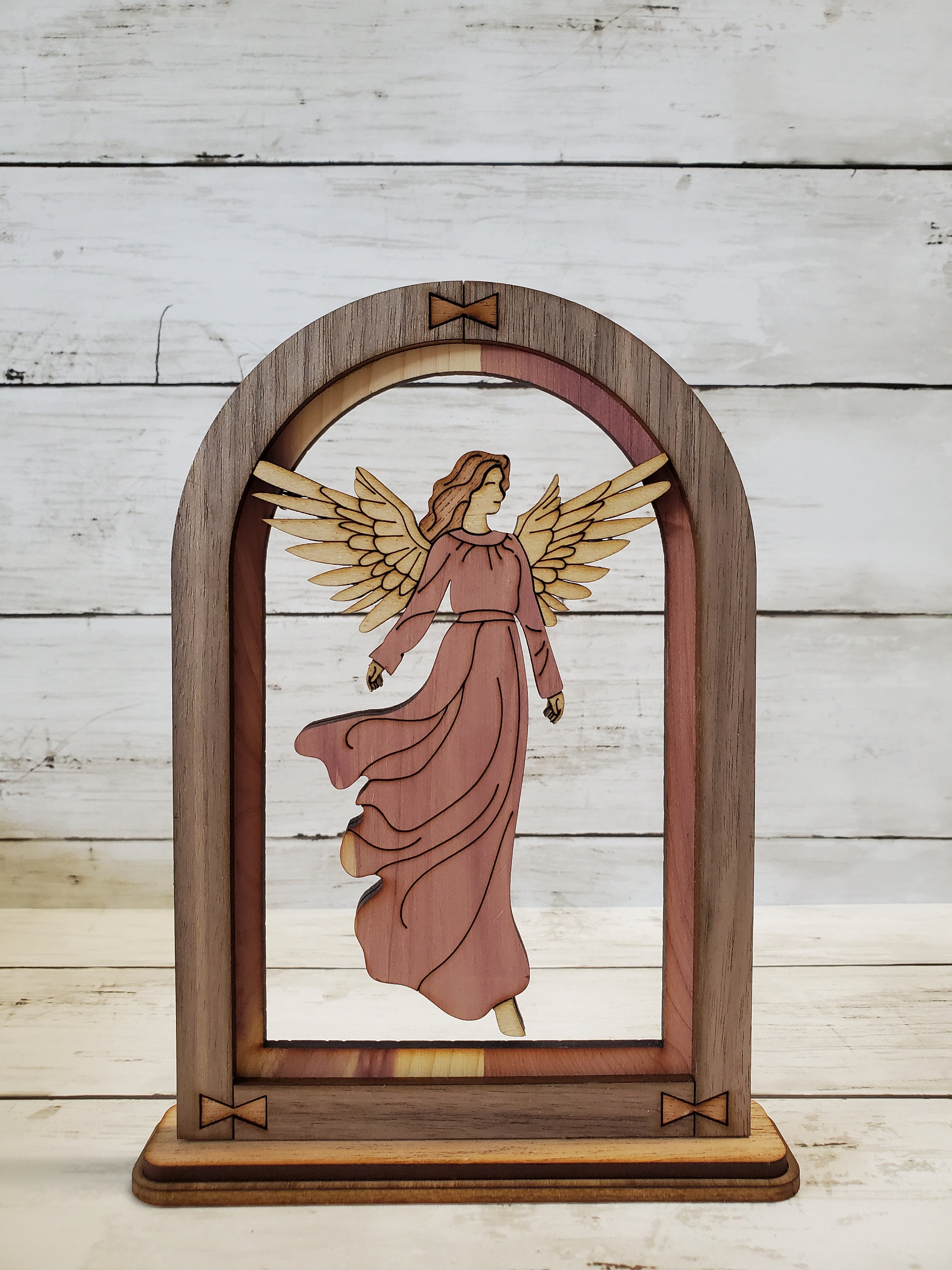 Mantel Decor, Christian Cross With Faux Stained Glass, Angel Arch ...