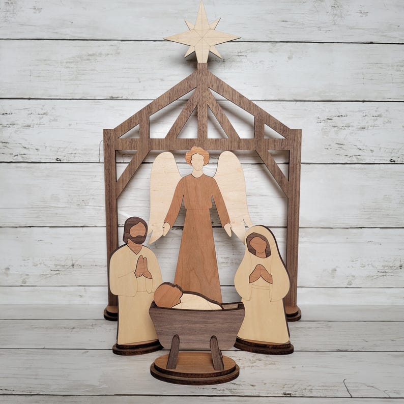 Nativity Scene Christmas Decor, Handmade Wooden Manger, Religious Gift ...