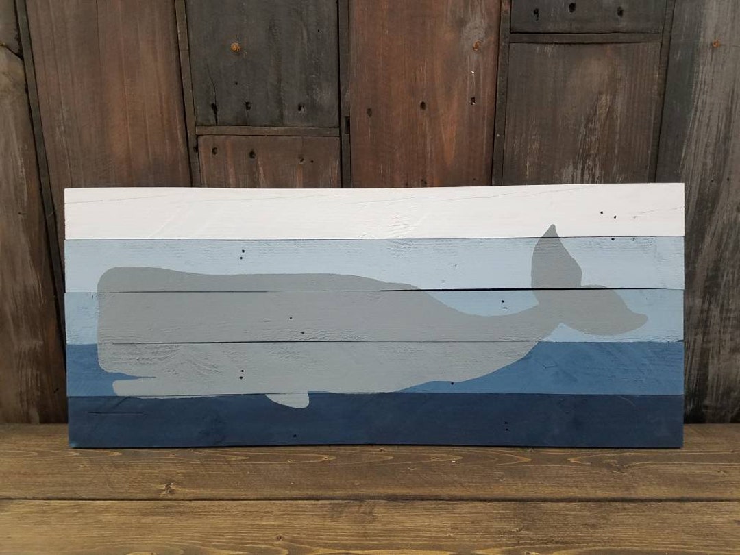 Whale Sign, Ombre Blue Sign, Ocean Theme Nursery, Nautical Bathroom ...