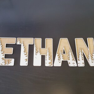 Forest Name Sign, Tree Letters, Woodland Kids Room Gift, Nature Themed ...