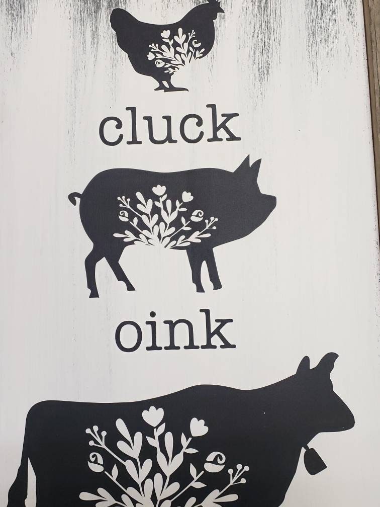 Farmhouse Cluck Oink Moo Sign Cow Pig Chicken Kitchen - Etsy