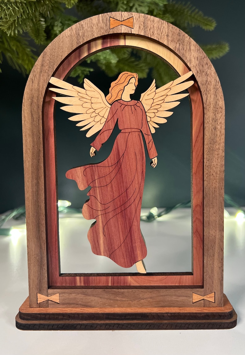 Mantel Decor, Christian Cross With Faux Stained Glass, Angel Arch ...