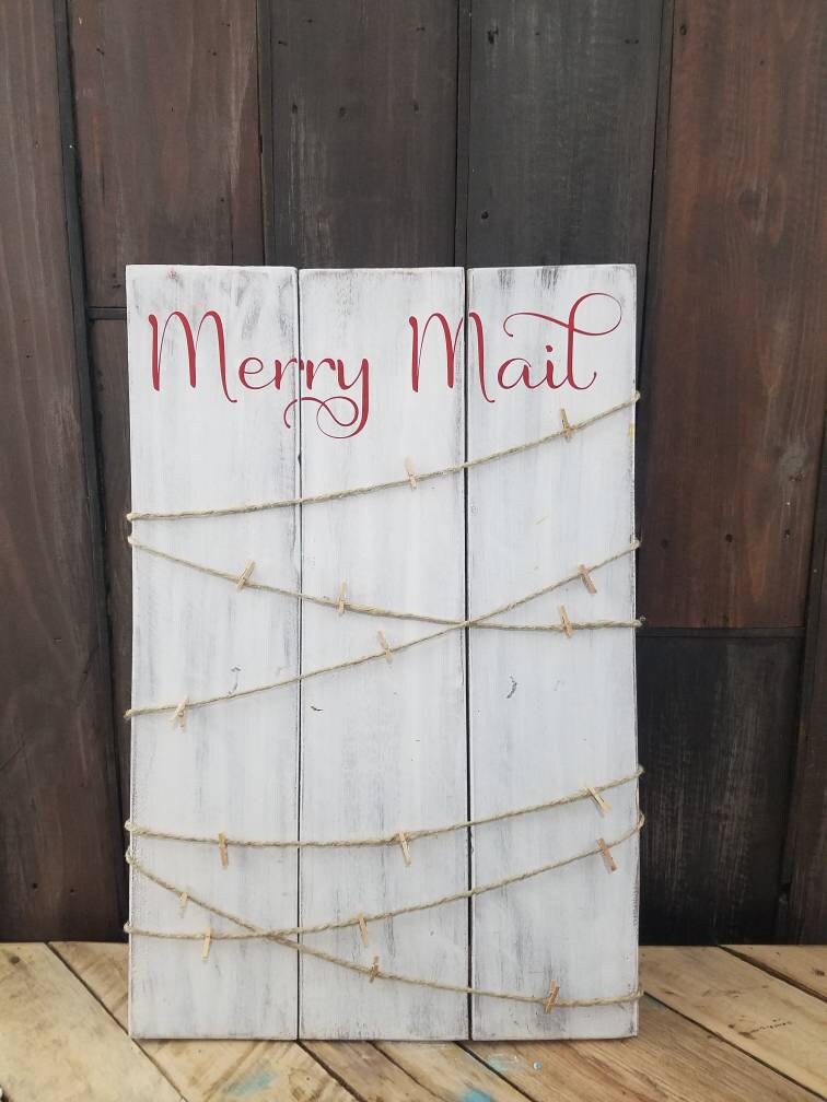 Merry Mail Card Holder Christmas Card Display Farmhouse - Etsy