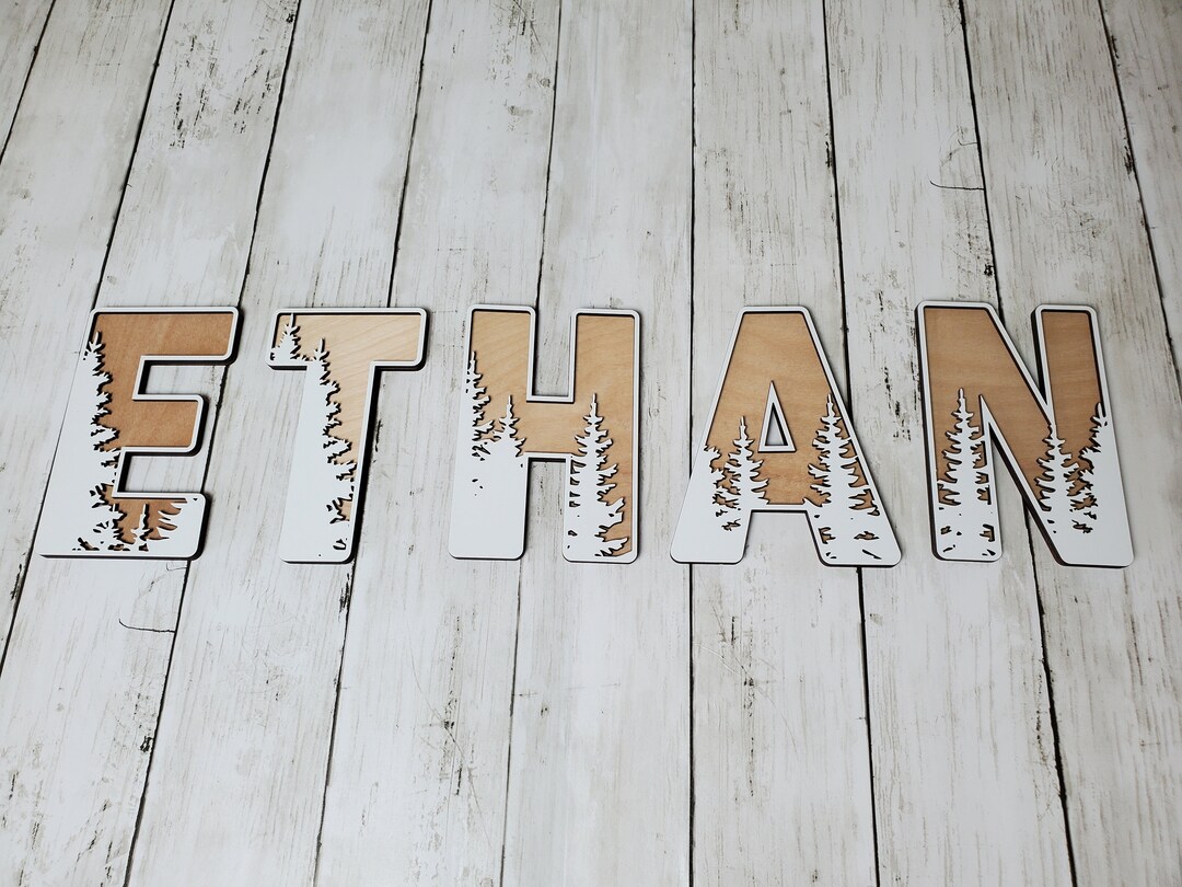 Forest Name Sign, Tree Letters, Woodland Kids Room Gift, Nature Themed ...