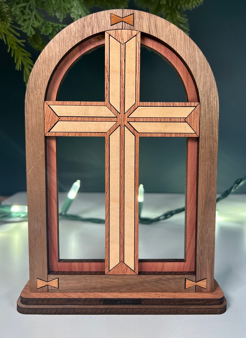 Mantel Decor, Christian Cross With Faux Stained Glass, Angel Arch ...