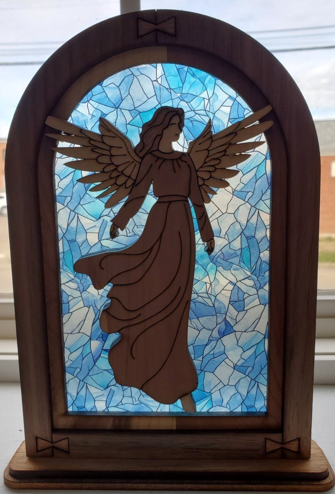 Mantel Decor, Christian Cross With Faux Stained Glass, Angel Arch ...