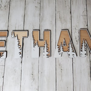 Forest Name Sign, Tree Letters, Woodland Kids Room Gift, Nature Themed ...