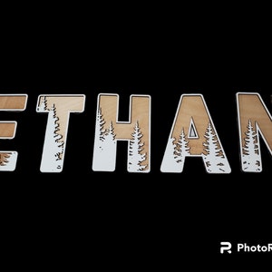 Forest Name Sign, Tree Letters, Woodland Kids Room Gift, Nature Themed ...