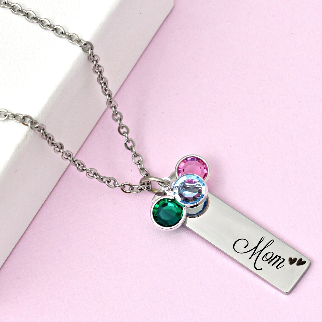 Mama Necklace With Children Birthstones, Personalized Mom Birthstone ...