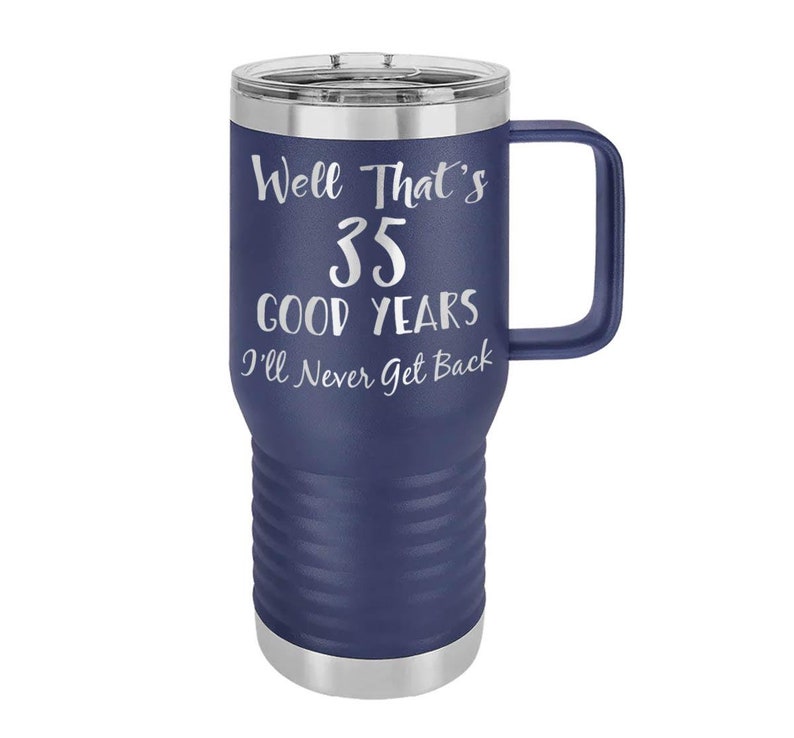 35 Years Service Work Anniversary Steel Travel Mug With Handle - Gift ...