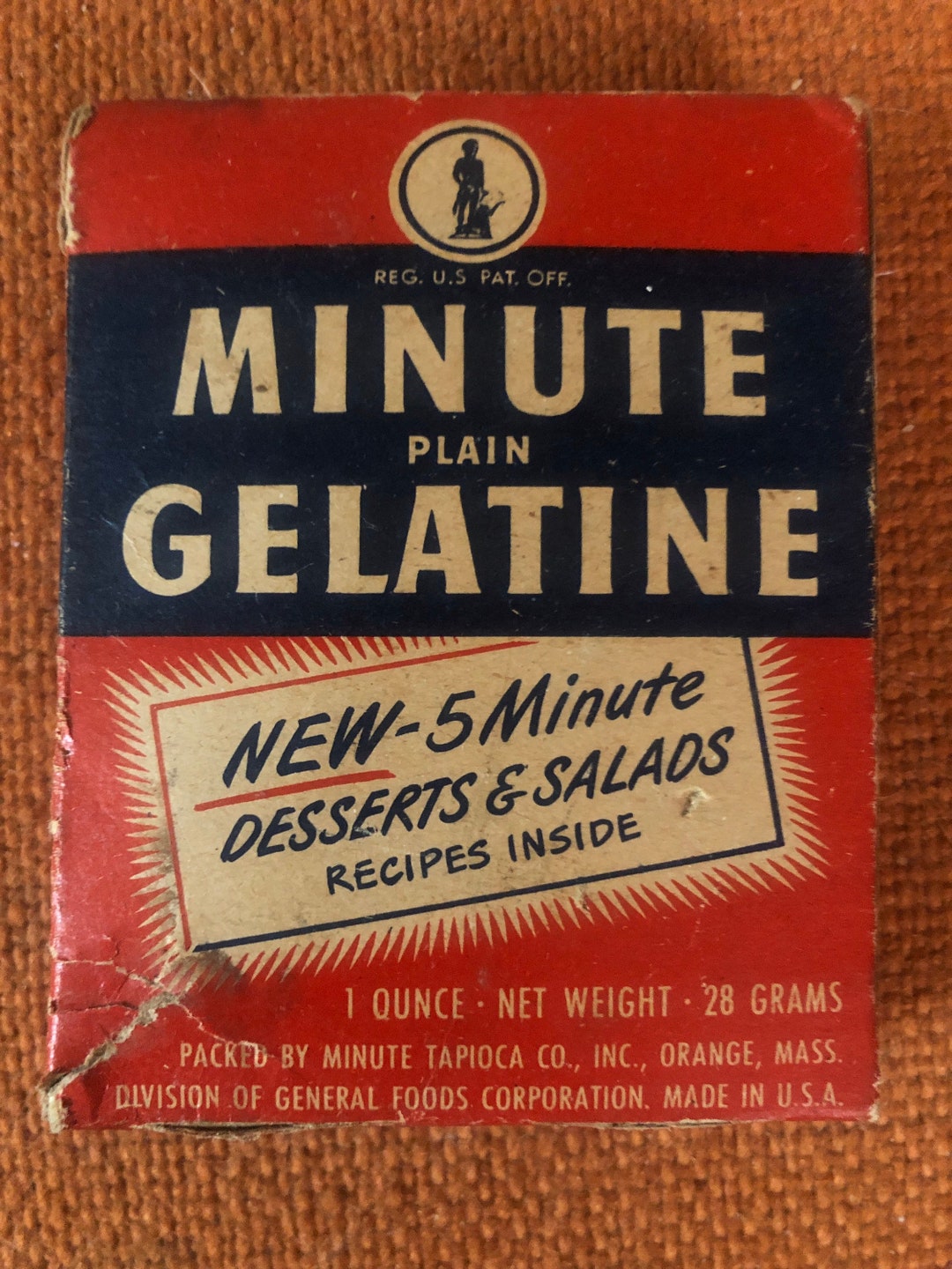 War Vintage Antique Minute Plain Gelatine Box Package Packets Minute ...