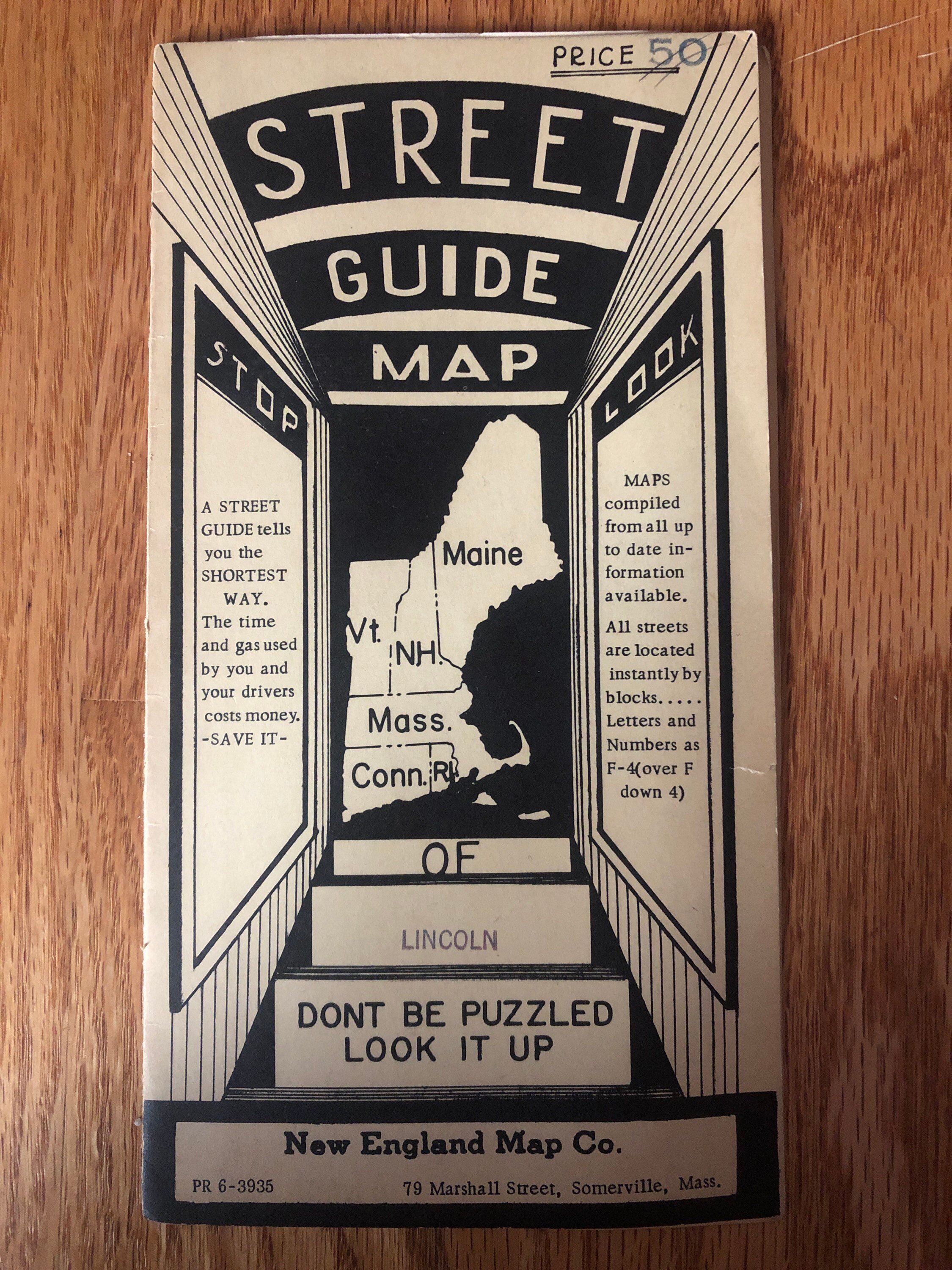 Vintage 1950s Street Guide Map of Lincoln Massachusetts New England Map ...
