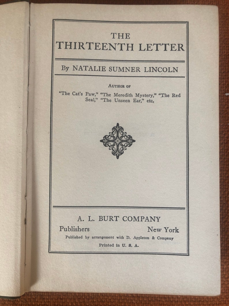 1924 the Thirteenth Letter Natalie Sumner Lincoln A L Burt | Etsy