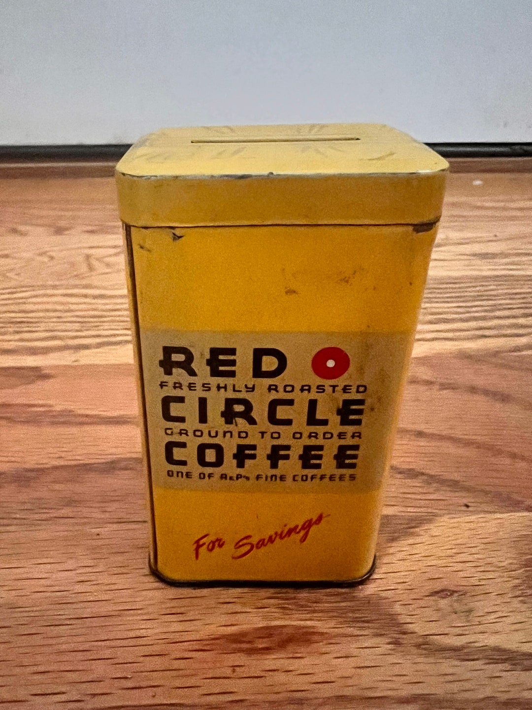 Vintage Red Circle Coffee Coin Bank Tin - Etsy