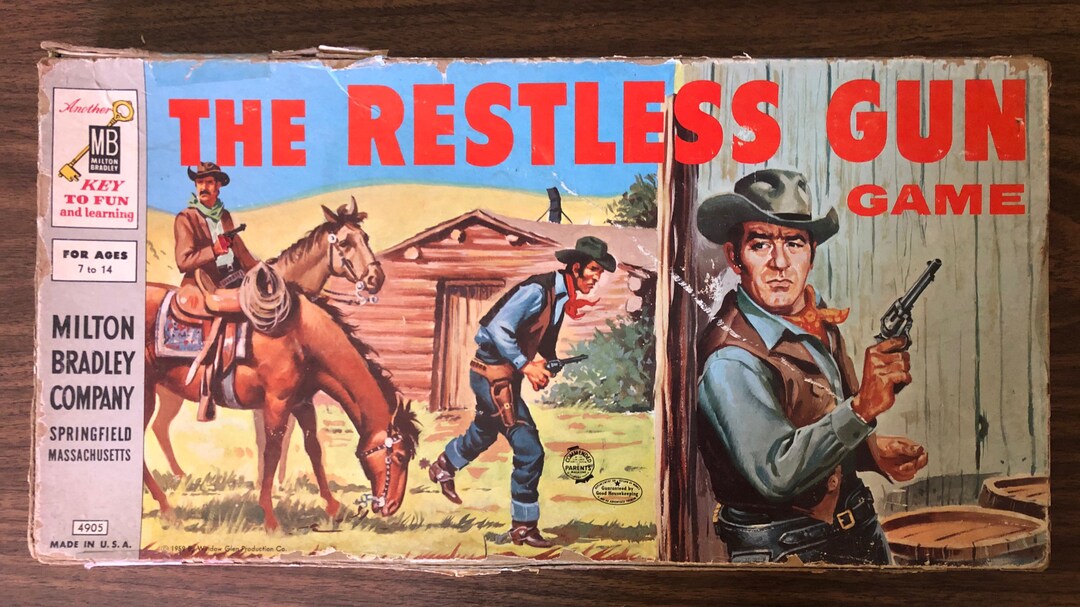 1959 Vintage the Restless Gun Milton Bradley Board Game Cowboys Western ...