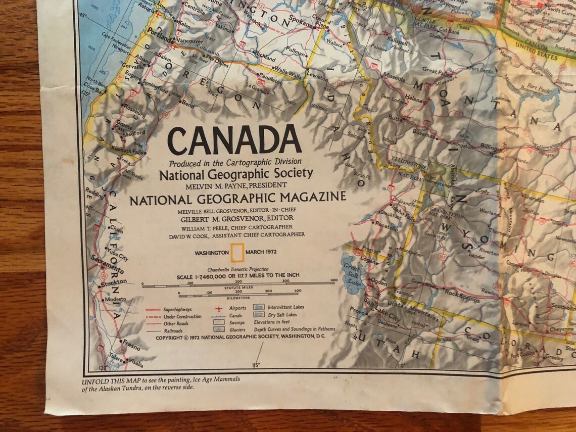 1972 Canada Map National Geographic Society Ice Age Mammals of the ...