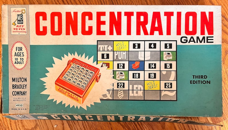 Vintage 1960s CONCENTRATION BOARD GAME, Milton Bradley Game, Made in ...
