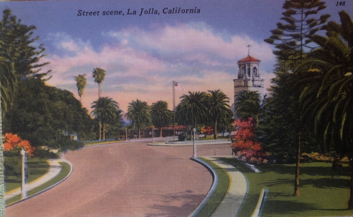 La Jolla CA Street Scene Postcard 1930s Linen Unused Vintage - Etsy