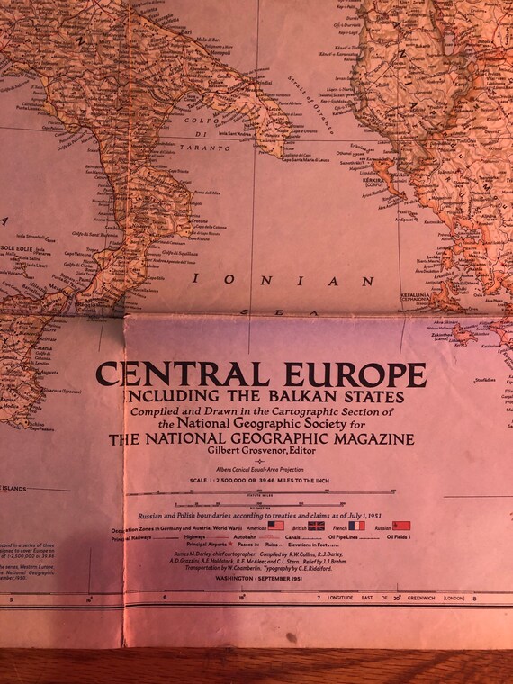 1951 Central Europe National Geographic map | Etsy