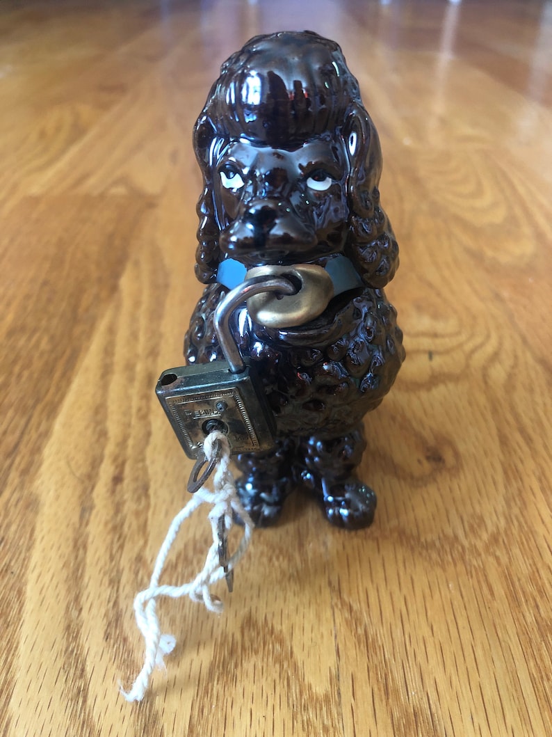 Vintage Poodle Bank With Lock Key Head Napco Frenchie Brown - Etsy