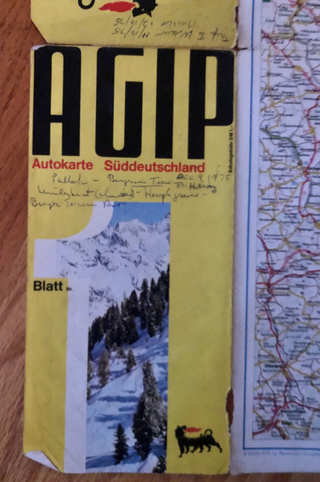 1967 Vintage Double Sided Map of Germany AGIP Autokarte Suddeutschland ...
