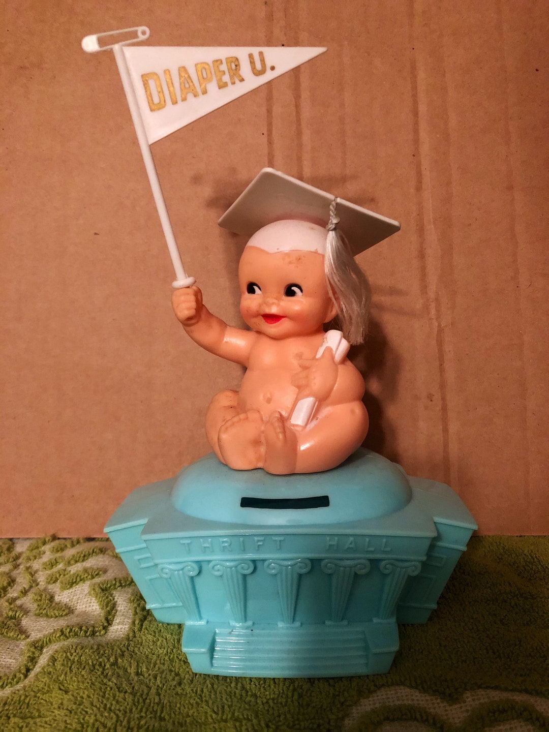 Vintage Diaper U University Plastic & Vinyl Baby Blue Coin Bank ...