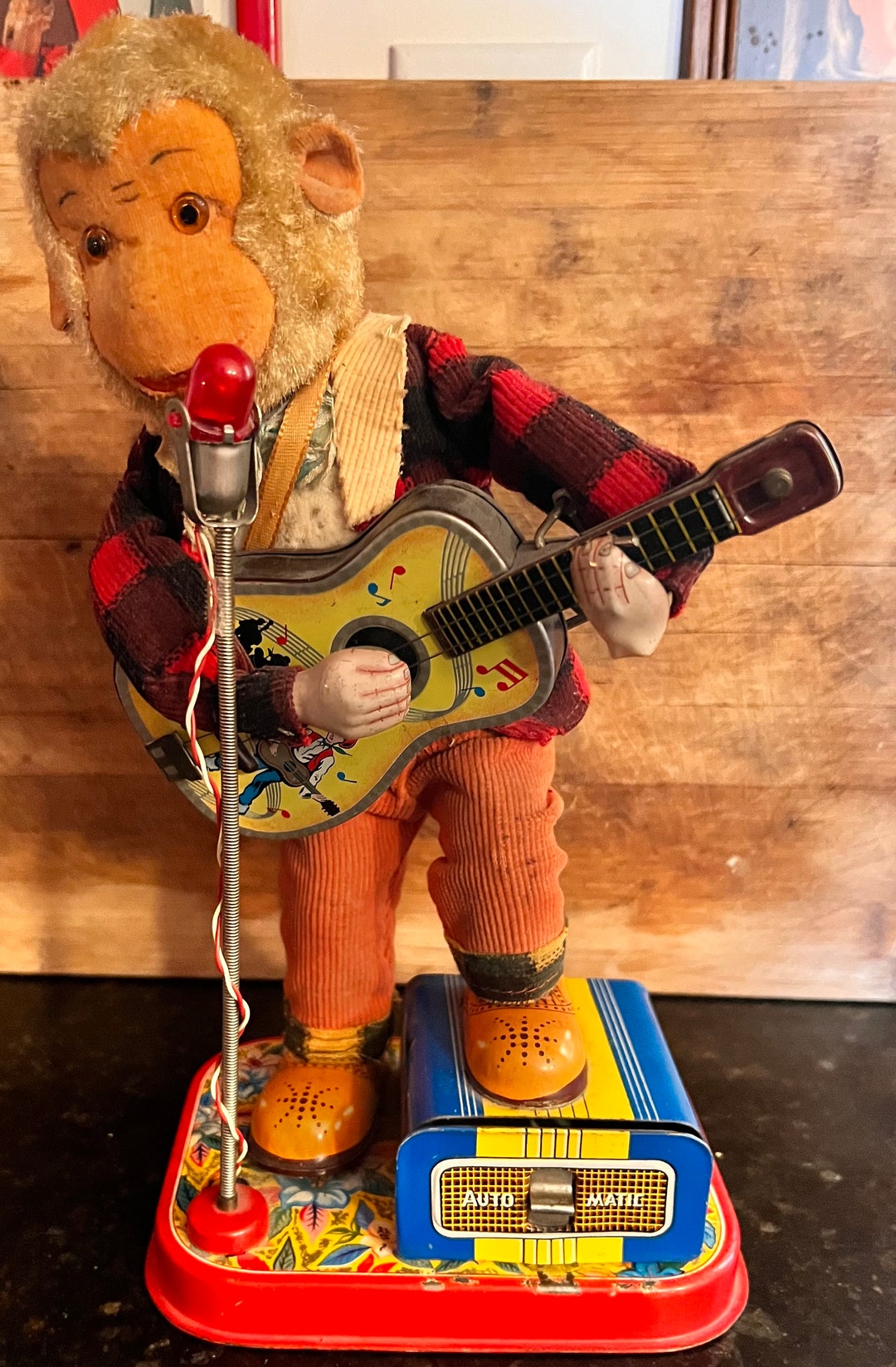 Vintage Mechanical Guitar Playing Monkey Untested Tin Litho - Etsy