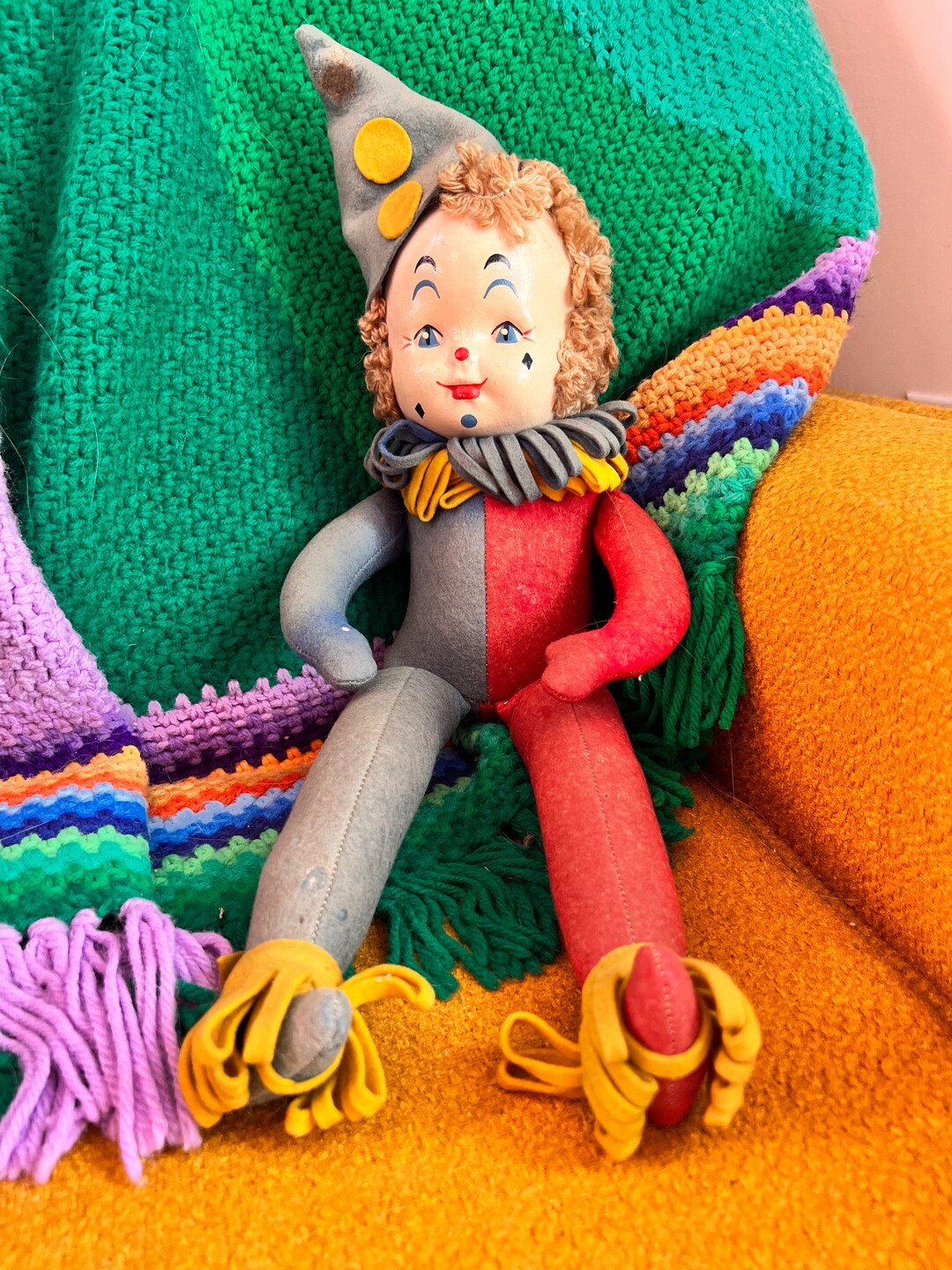 Vintage Paper Mache Krueger Clown Doll - Etsy