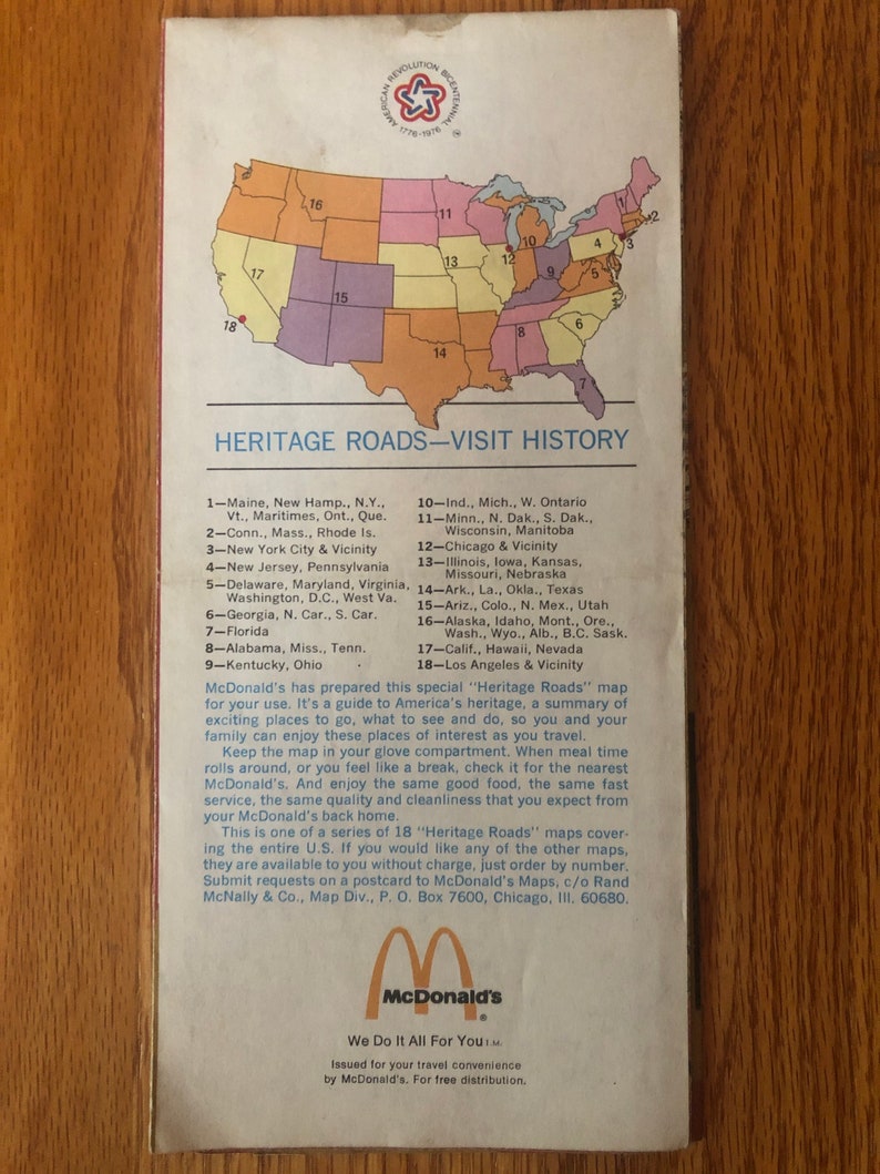 Vintage McDonalds Heritage Roads Map tour guide pamphlet 1976 | Etsy