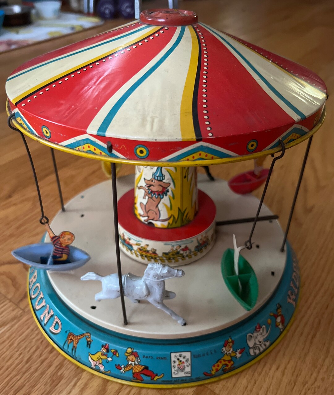 Vintage Tin Litho Unique Art Mfg Merry Go Round Kiddy Go Round Works - Etsy