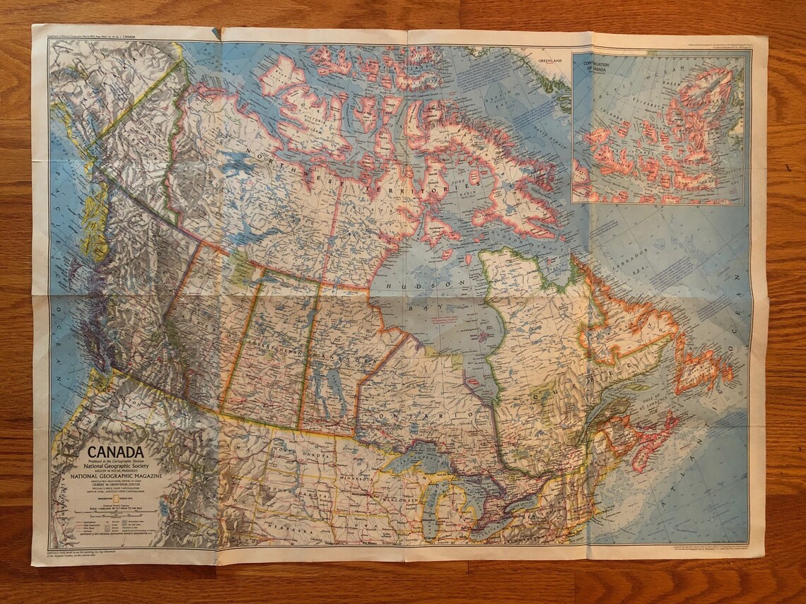 1972 Canada Map National Geographic Society Ice Age Mammals of the ...