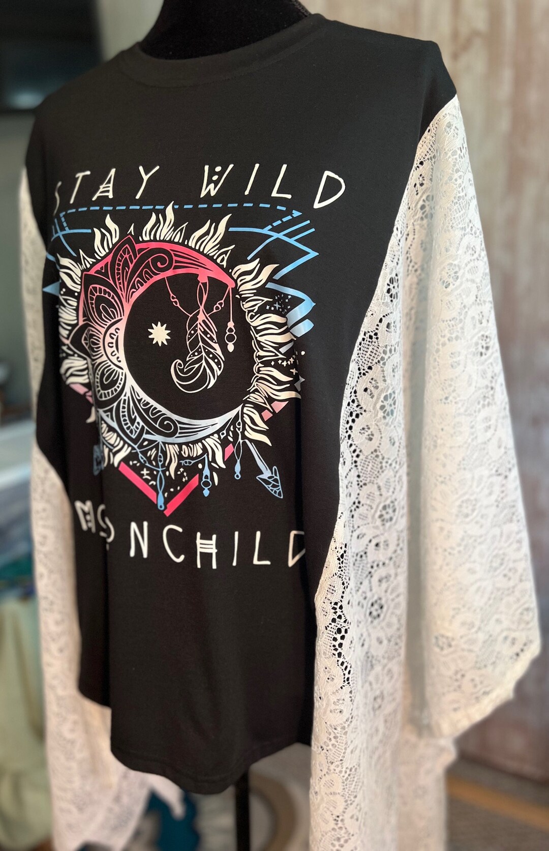 Poncho Tee, Moonchild, 70's, Boho, Hippie, One of a Kind, Upcycled, Lace, Stevie Nicks - Etsy