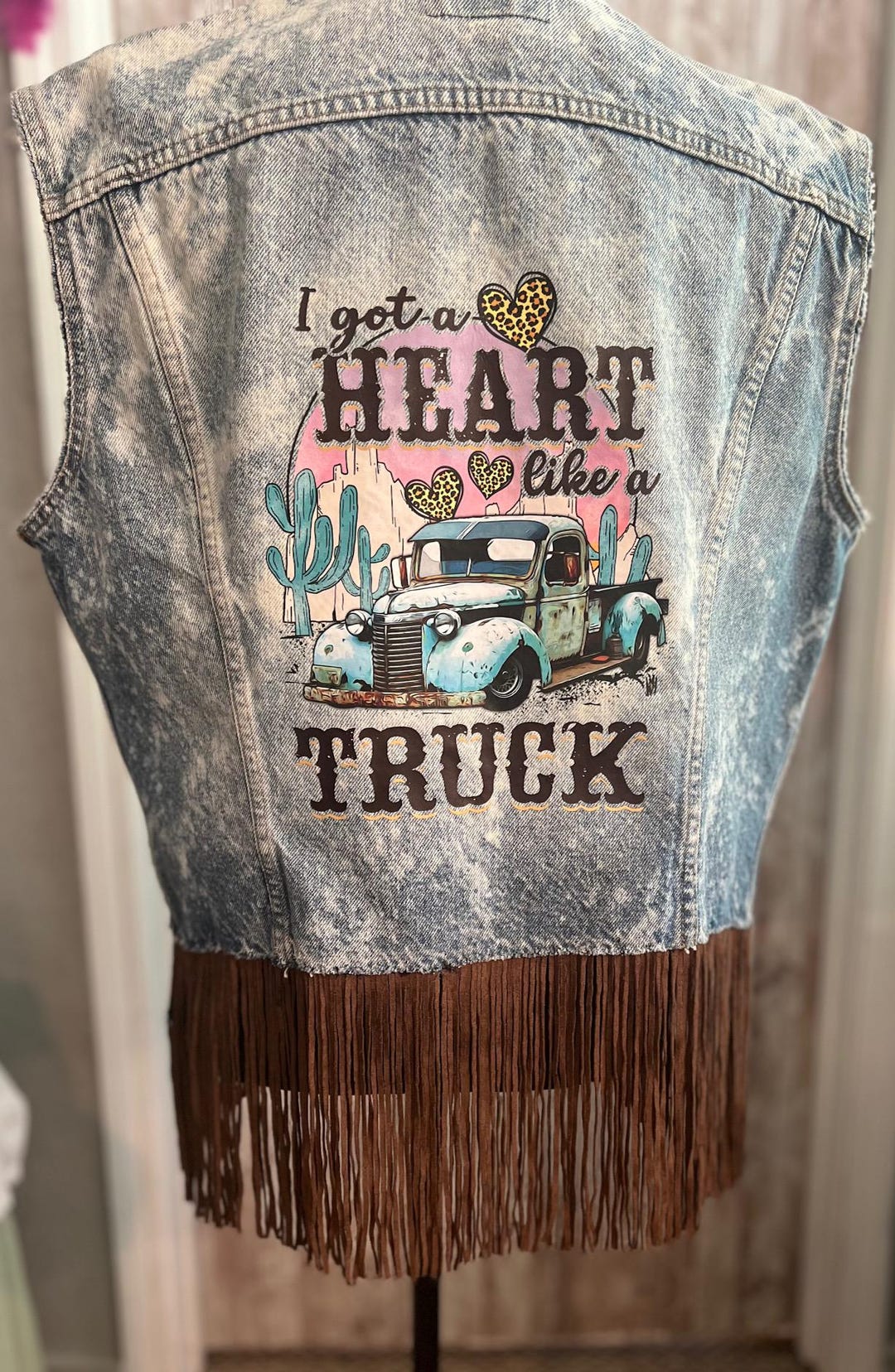 Vintage Levi's Bleached Denim Vest up Cycled Fringe With Lainey Wilson ...