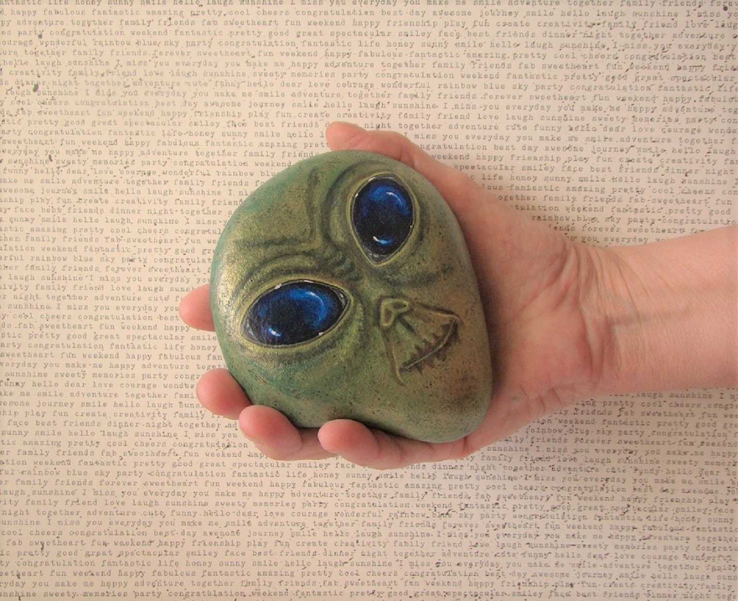 Alien painted stone space alien paper weight ufo being | Etsy