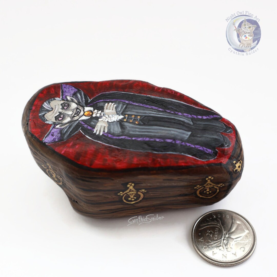 Dracula, Painted Rock, Vampire Art, Dracula in Coffin, Vampire Painted ...