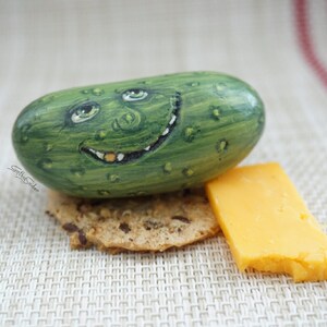 Dill Pickle Rock, Pickle With Face, Painted Pickle Stone, Dill With ...