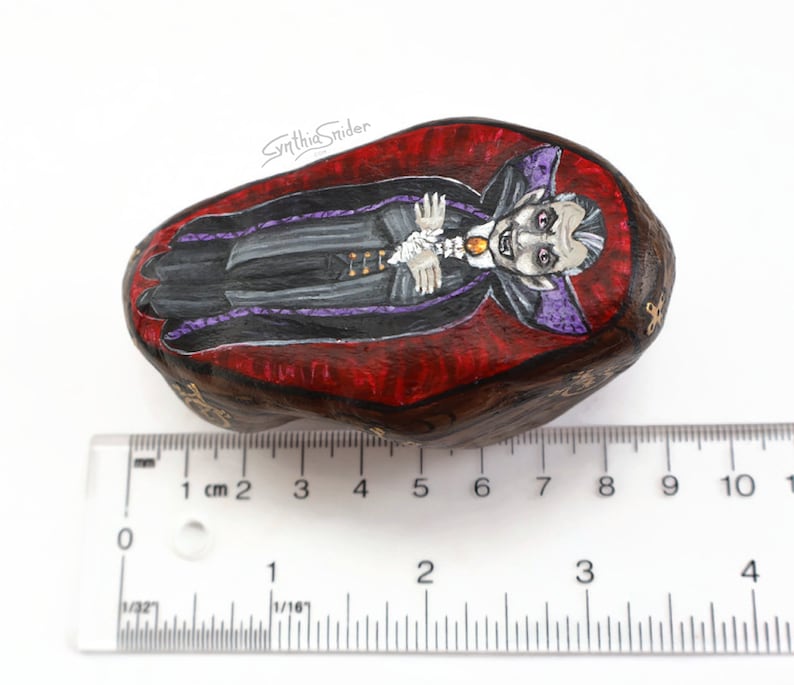 Dracula in a Coffin Painted Rock, Vampire Painted Rock, Halloween Stone ...